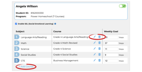 Changing Courses - Add or Remove a Class | Power Homeschool